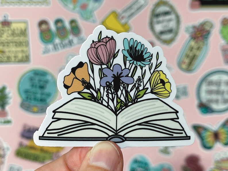 Floral Open Book Sticker Flower Reading Bookish Stickers - Etsy