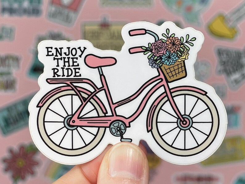 Enjoy the Ride Sticker Pink Bicycle Stickers Floral - Etsy