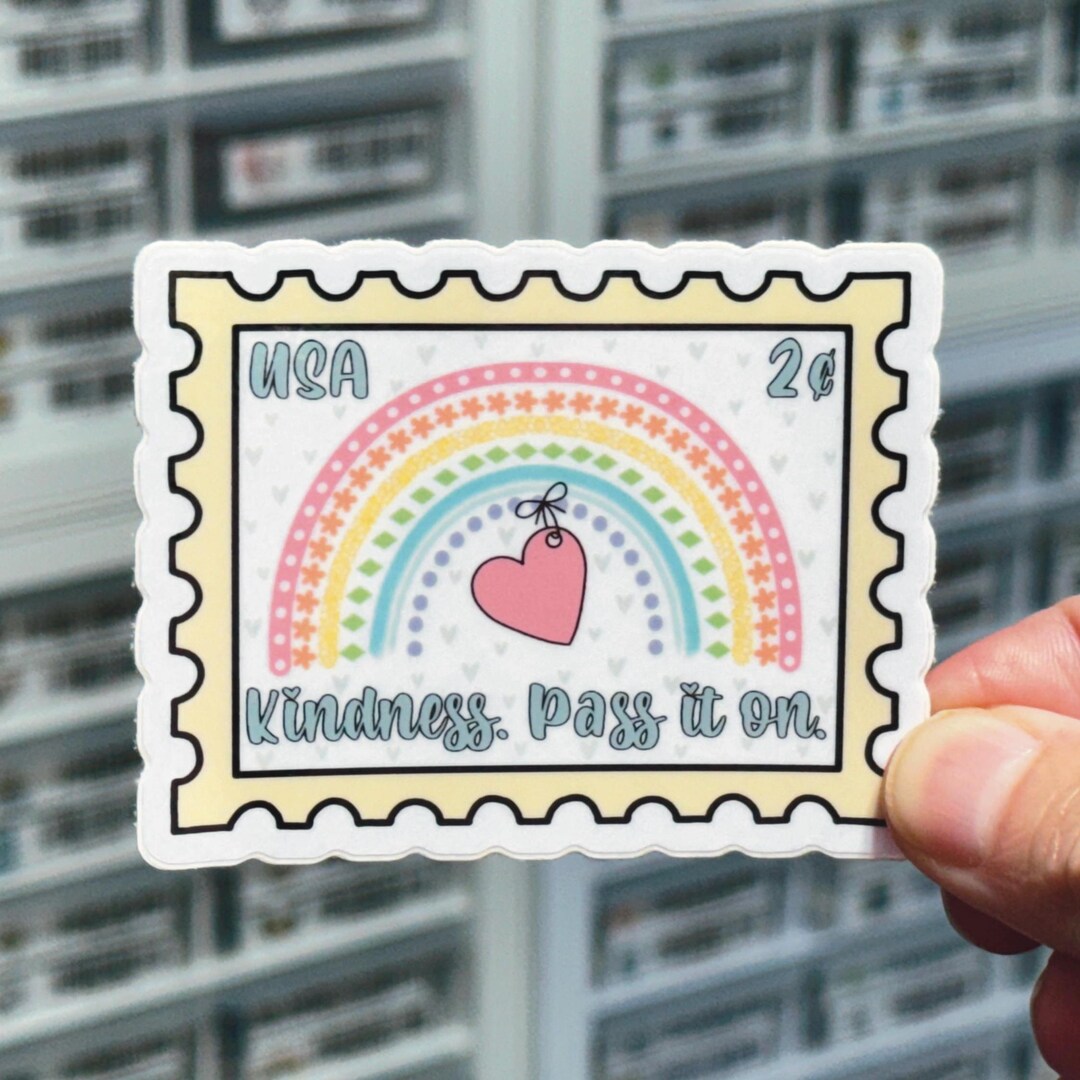 Kindness Sticker, Postage Stamp Sticker, Rainbow Heart Decal, Kindness ...