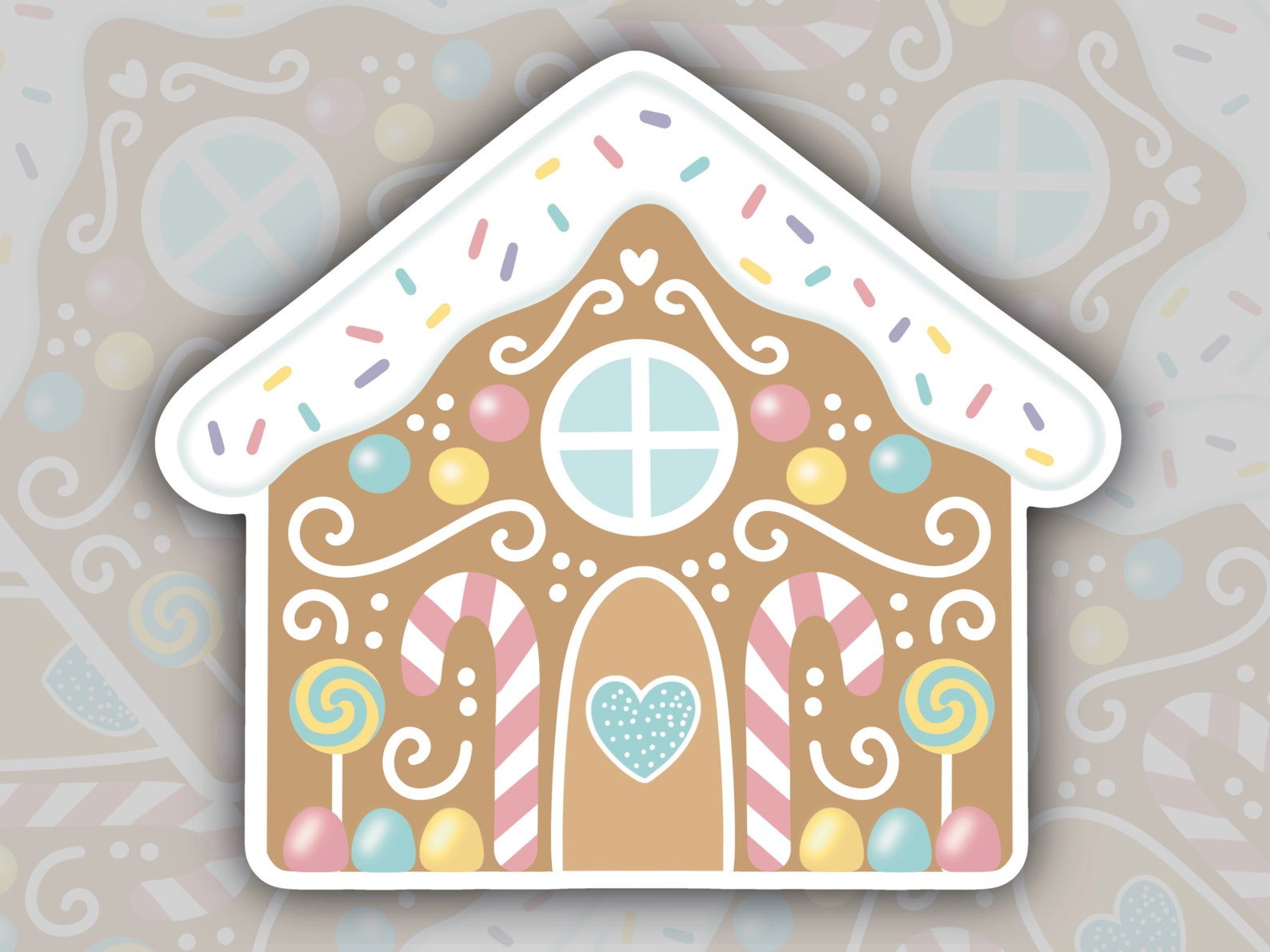 Gingerbread House Sticker Cute Pink Pastel Xmas Decal - Etsy