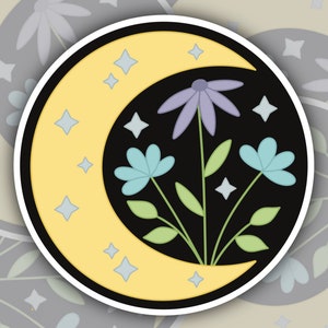 Celestial Floral Moon Sticker Crescent Moon Decal Celestial - Etsy