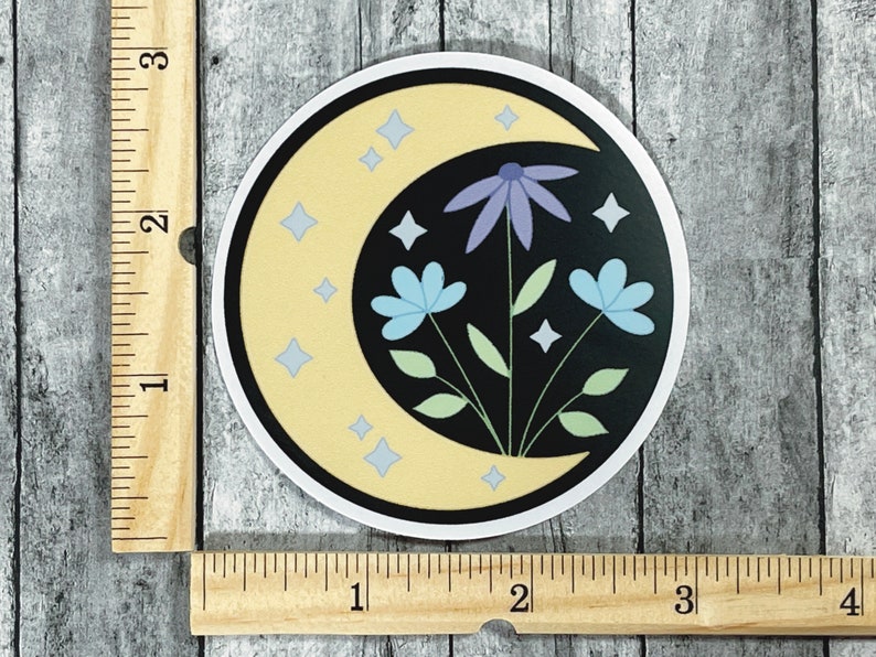 Celestial Floral Moon Sticker Crescent Moon Decal Celestial - Etsy
