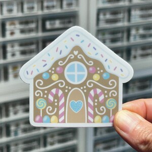 Gingerbread House Sticker, Cute Pink Pastel Xmas Decal, Gingerbread ...