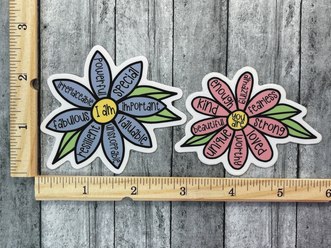 Positive Affirmation Flower Sticker Set Self Love Self Care | Etsy