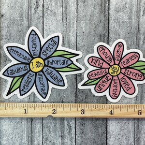 Positive Affirmation Flower Sticker Set Self Love Self Care | Etsy