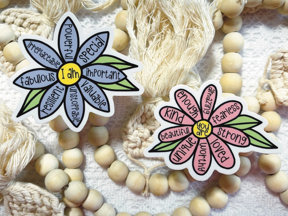 Positive Affirmation Flower Sticker Set Self Love Self Care | Etsy