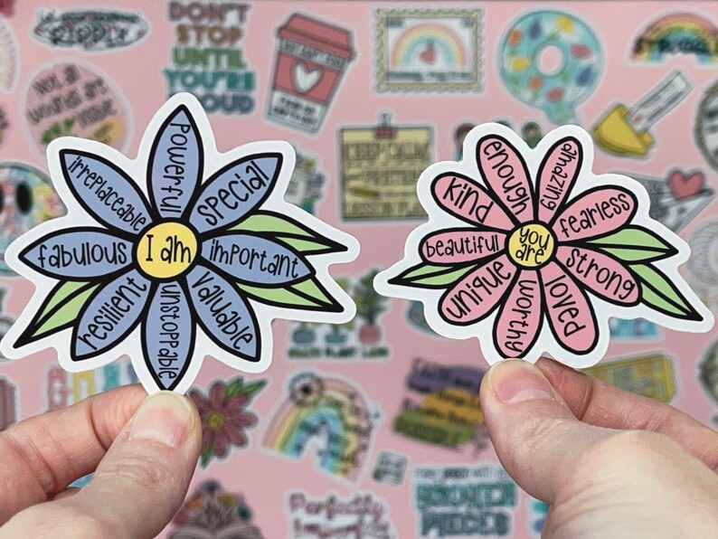 Positive Affirmation Flower Sticker Set Self Love Self Care | Etsy