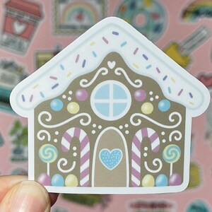 Gingerbread House Sticker, Cute Pink Pastel Xmas Decal, Gingerbread ...
