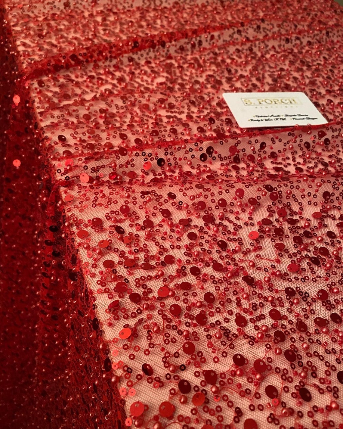 Red Luxury Bridal Beaded Lace embellished Pearl Beaded Lace | Etsy