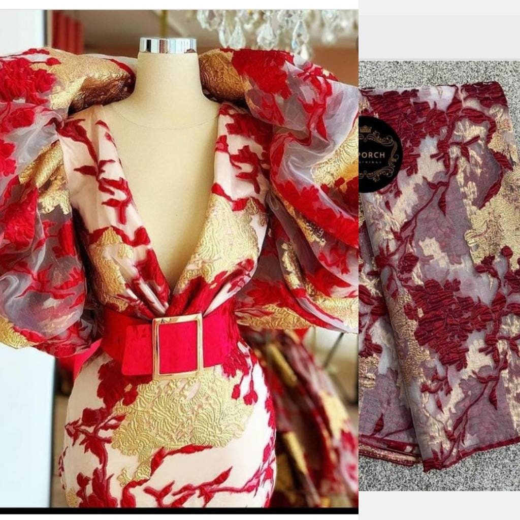 Exotic Organdy/organza BROCADE for Haute Couture,prom Dresses,red ...