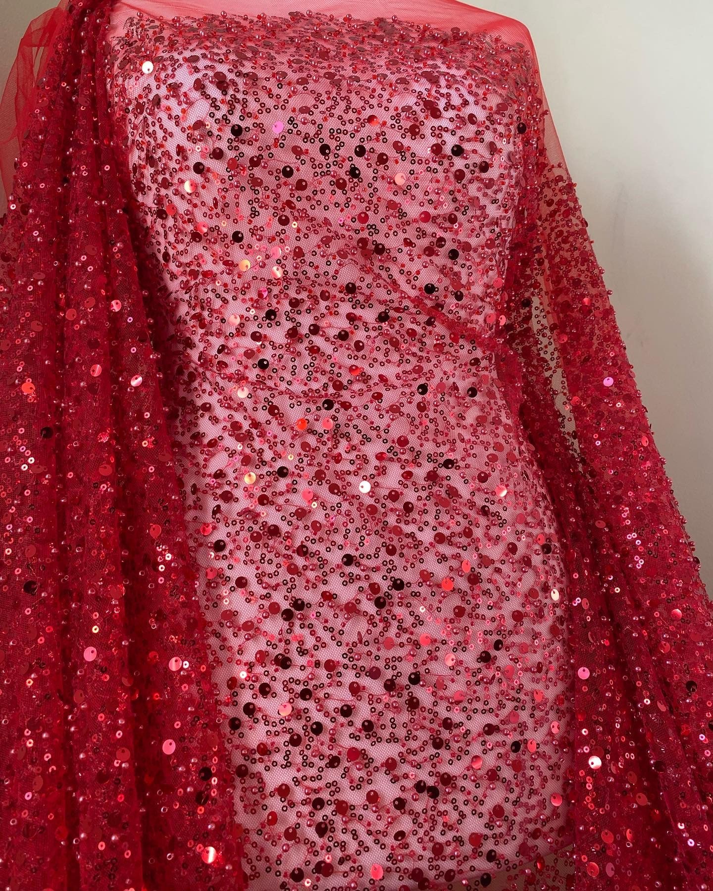 Red Luxury Bridal Beaded Lace embellished Pearl Beaded Lace - Etsy