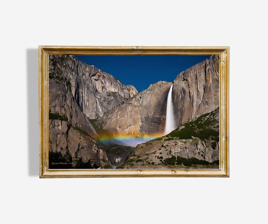 Yosemite Moonbow Falls Waterfall Oil Painting Digital Print Gift for ...