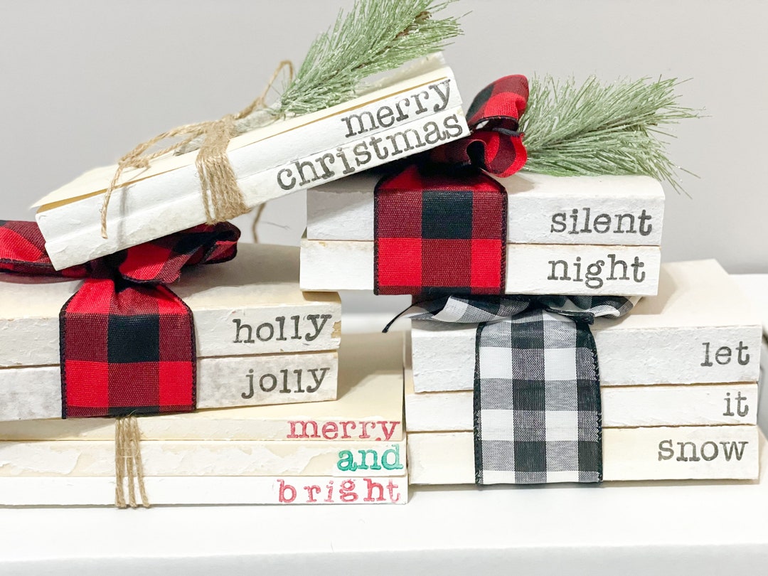 Christmas Holiday Farmhouse Book Stack / Real Books / Seasonal Book ...