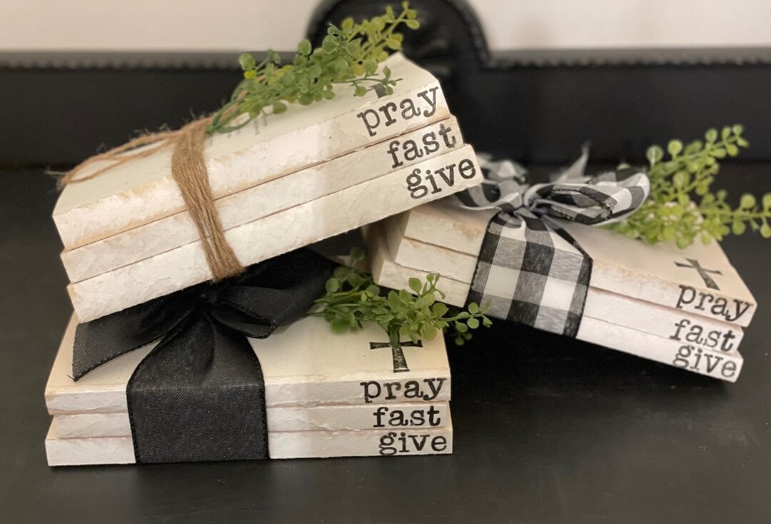 Pray Fast Give Book Stack / Farmhouse Book Stack / Real Books - Etsy