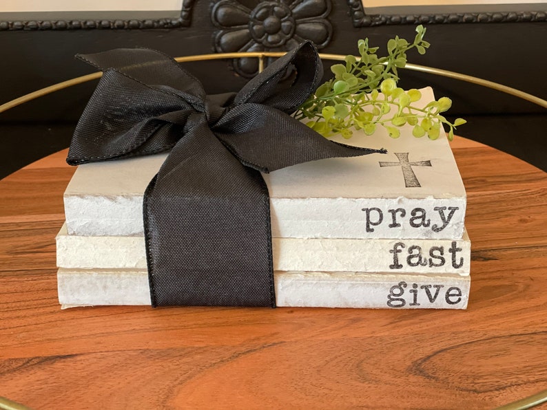 Pray Fast Give Book Stack / Farmhouse Book Stack / Real Books - Etsy