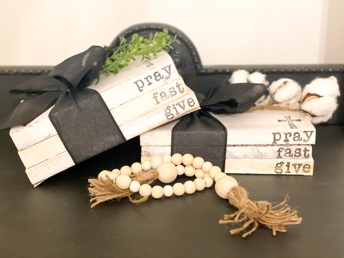 Pray Fast Give Book Stack / Farmhouse Book Stack / Real Books - Etsy
