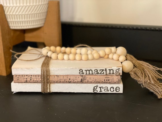 Home & Living Home Décor amazing grace hand stamped book stack ...
