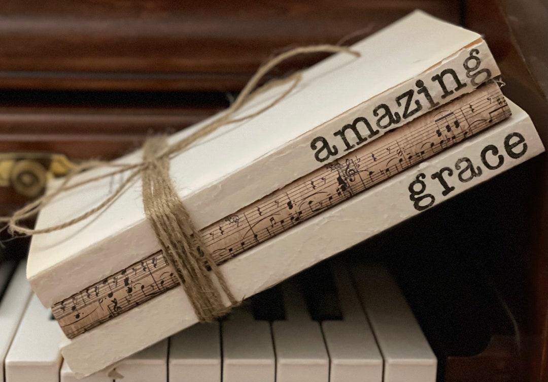 Amazing Grace Hand Stamped Book Stack / Farmhouse Book Stack / Book ...