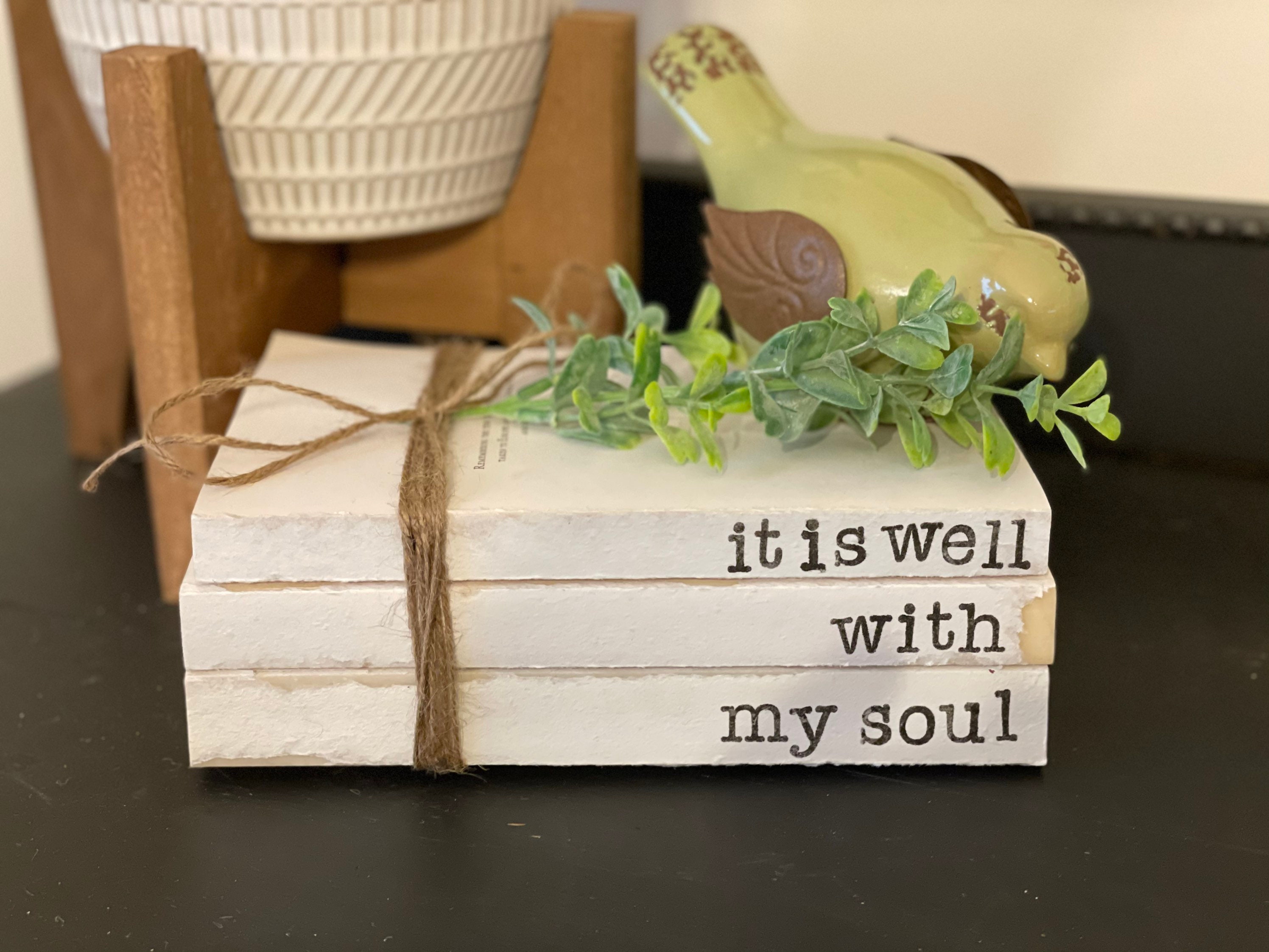 Custom Farmhouse Book Stack / Real Books / Stamped Books / | Etsy UK