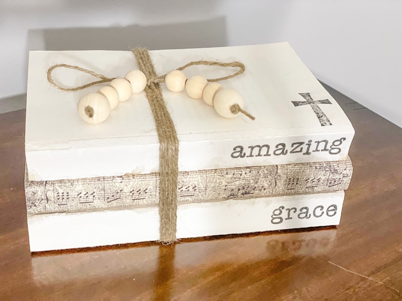 Amazing Grace Hand Stamped Book Stack / Farmhouse Book Stack / Book ...