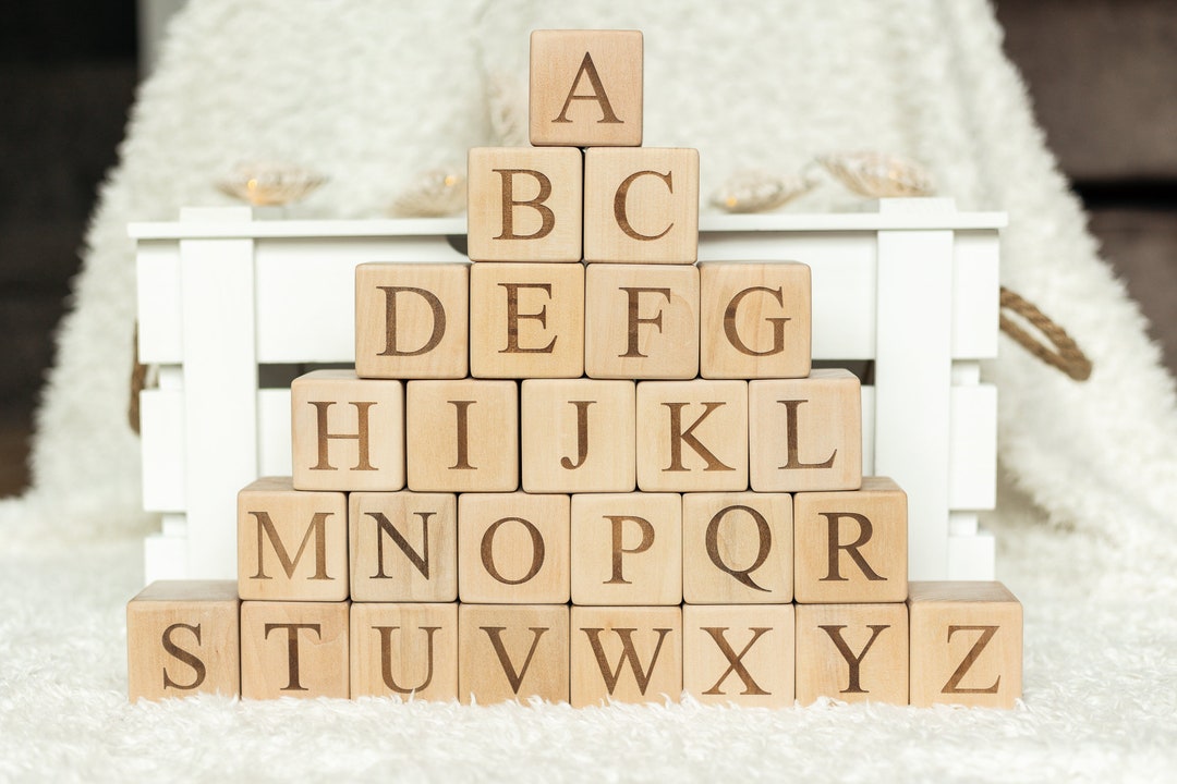 Wooden Alphabet Blocks, Animal and Letter Stacking Cubes, Gender ...