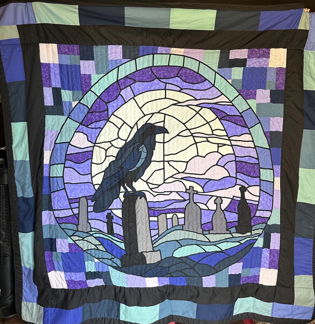 Gothic Raven Graveyard Decorative Wall Quilt Inspired by Stained Glass ...