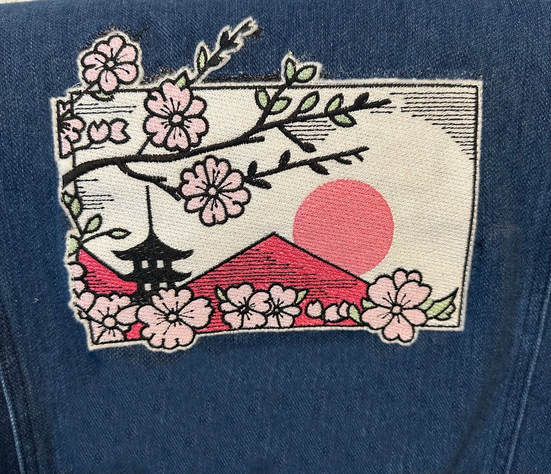 Japan Mt Fuji Cherry Blossom Trees and Pagoda Sew on Embroidered Patch ...