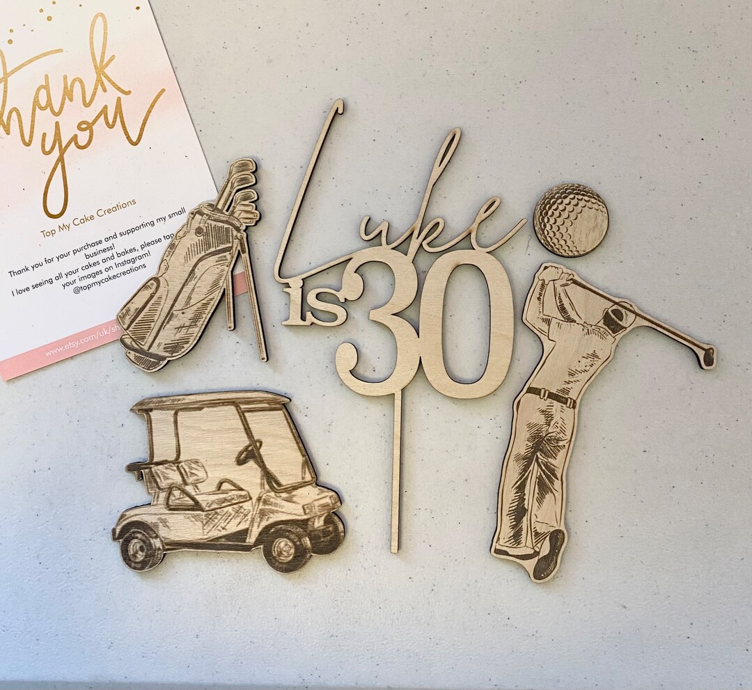 Wooden Golf Themed Cake Topper Bundle - Personalised Name & Age - Etsy