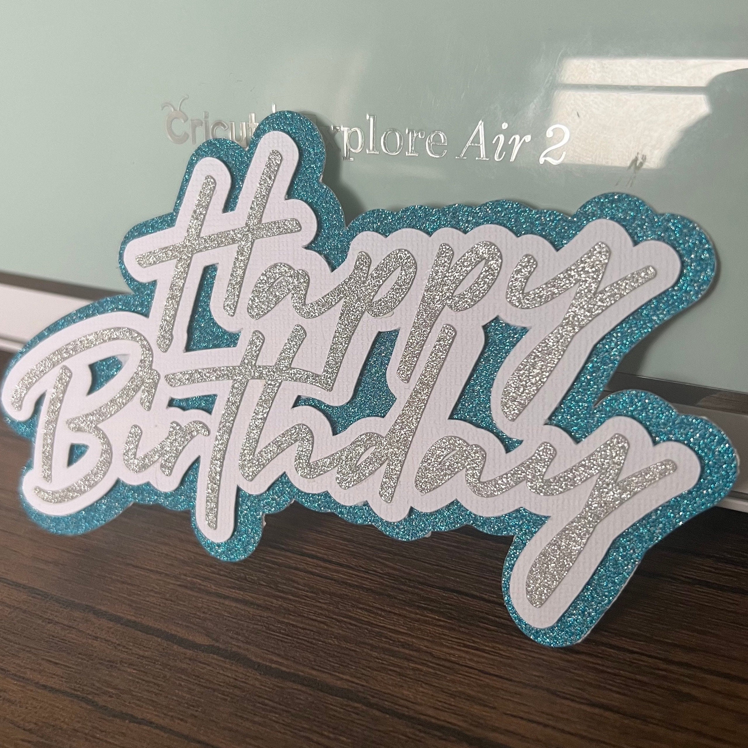 Happy Birthday Topper Blue, White and Silver Glitter, 3D Topper - Etsy