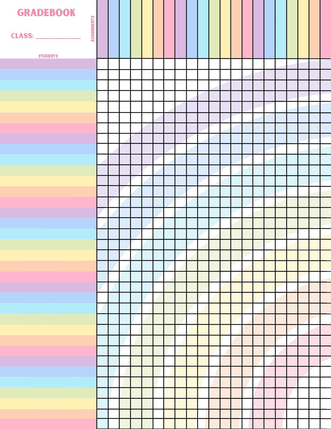 Pastel Rainbow Gradebook Tracker Log - Etsy