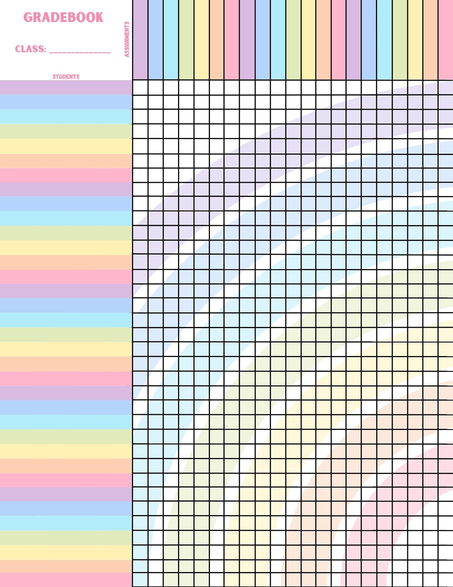 Pastel Rainbow Gradebook Tracker Log - Etsy