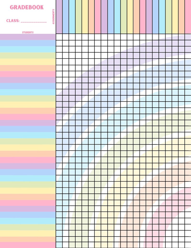 Pastel Rainbow Gradebook Tracker Log - Etsy