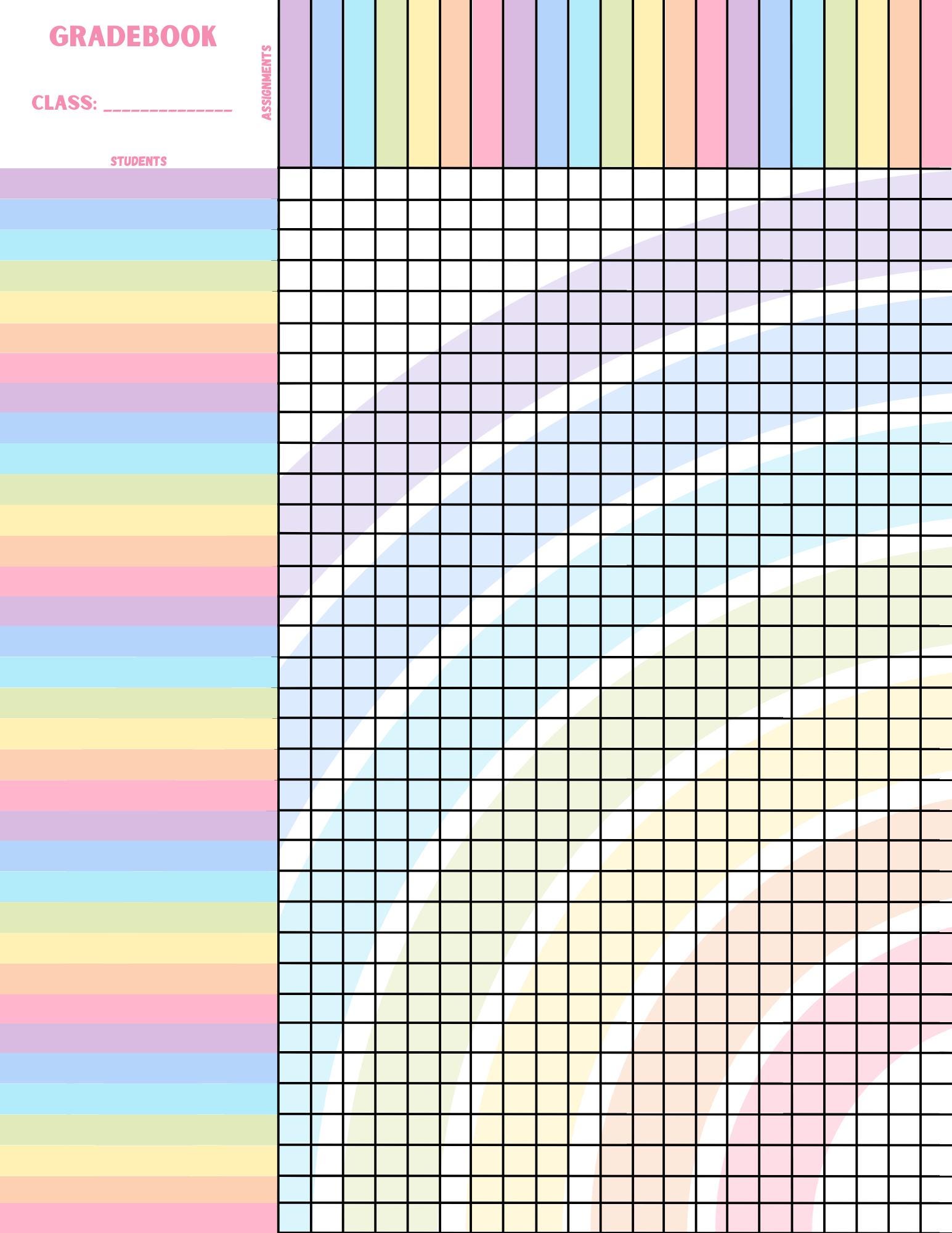 Pastel Rainbow Gradebook Tracker Log - Etsy