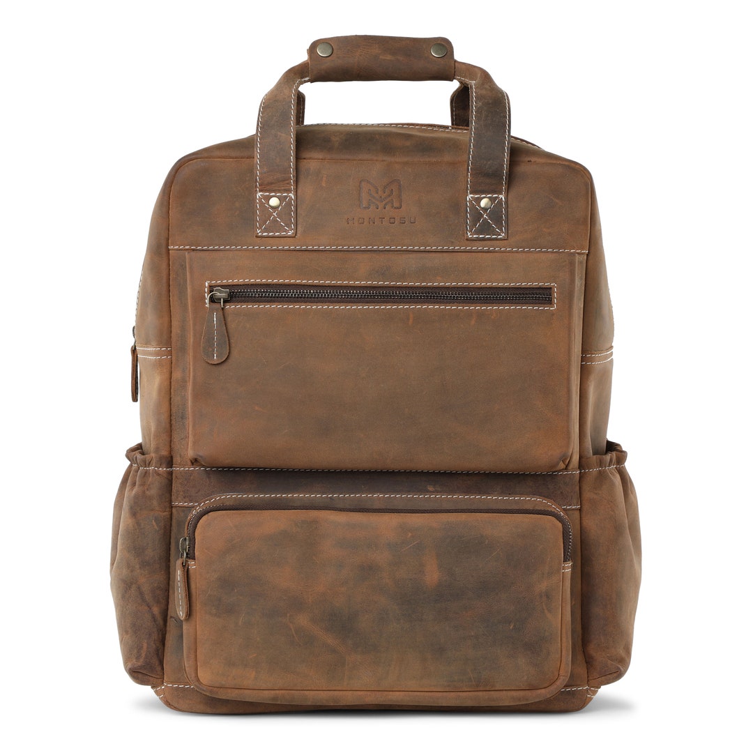 Handmade in Canada MONTOSU Full Grain 17 Inch Genuine Leather Backpack ...