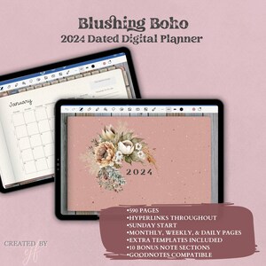 2024 Dated Digital Planner Sunday Start Blushing Boho Daily Weekly ...