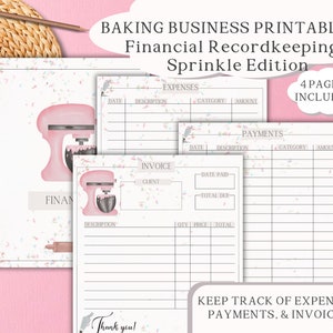 Printable Baking Financial Record Keeping Bundle, Sprinkle Edition ...