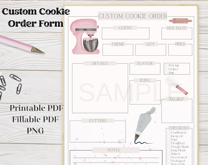 Custom Cookie Order Form, Sprinkle Edition, Planner Page, Printable ...