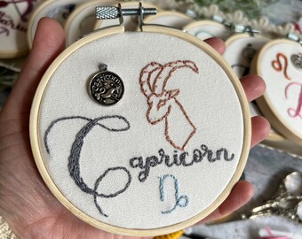 Capricorn Astrology Floral Embroidery Hoop Art - Etsy
