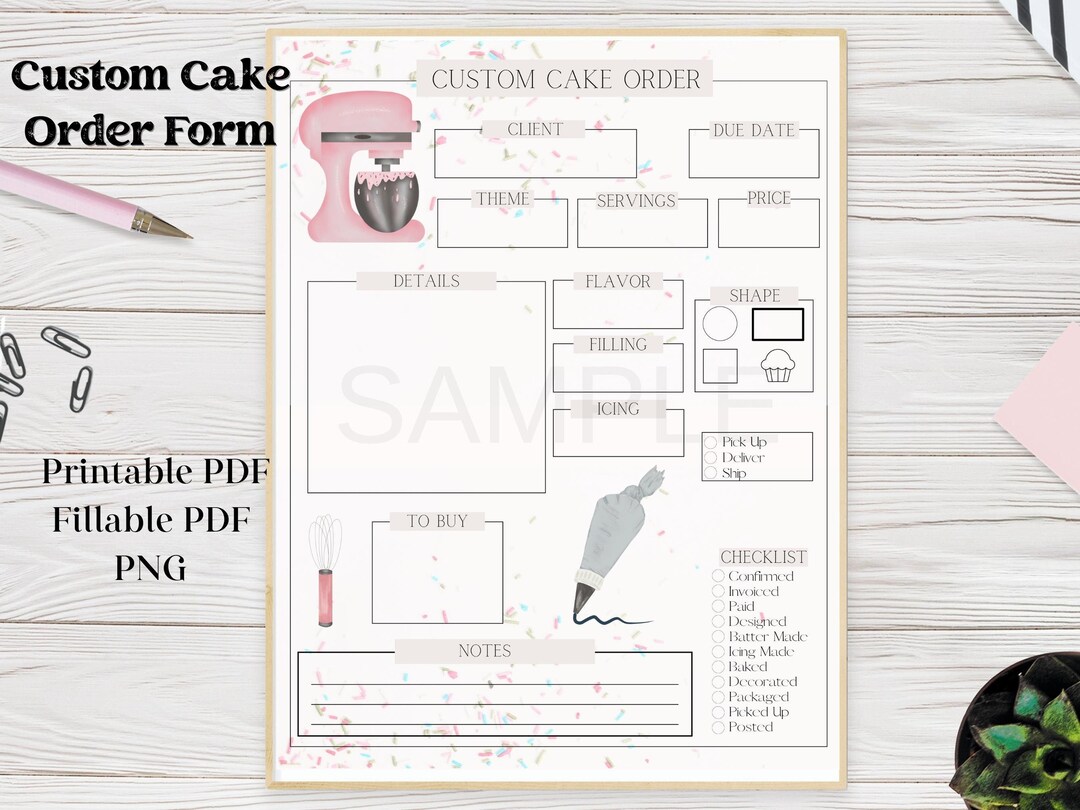 Custom Cake Order Form, Sprinkle Edition, Planner Page, Printable ...