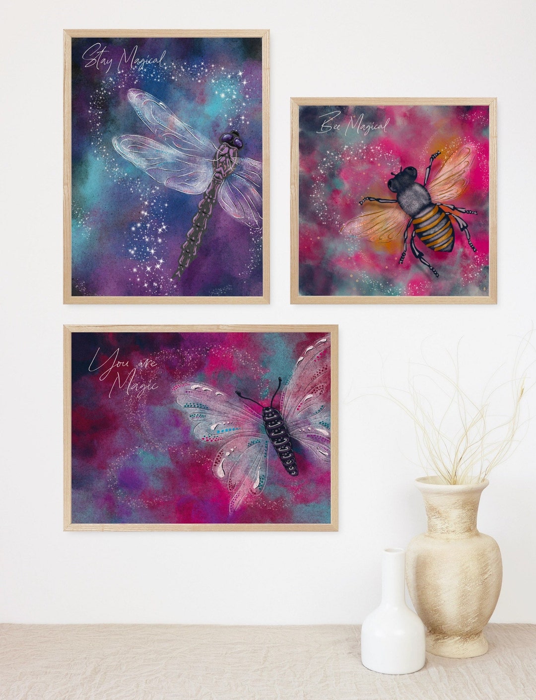 Magical Insects Series Bundle, Bee 8x8, Dragonfly 8x10, Butterfly 8x10 ...