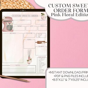 Pink Floral Custom Sweets Order Form, Planner Page, Printable, Digital ...