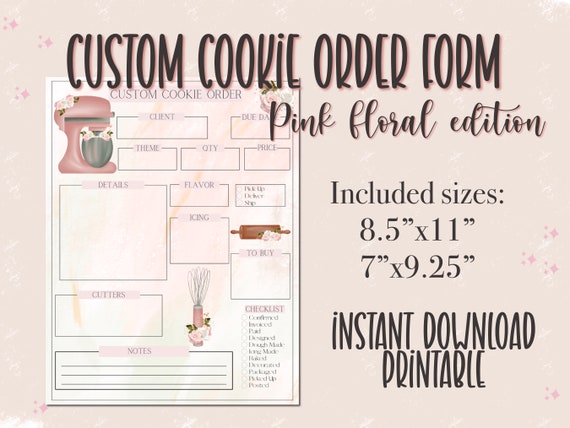 Custom Cookie Order Form Pink Floral Edition Planner Page - Etsy