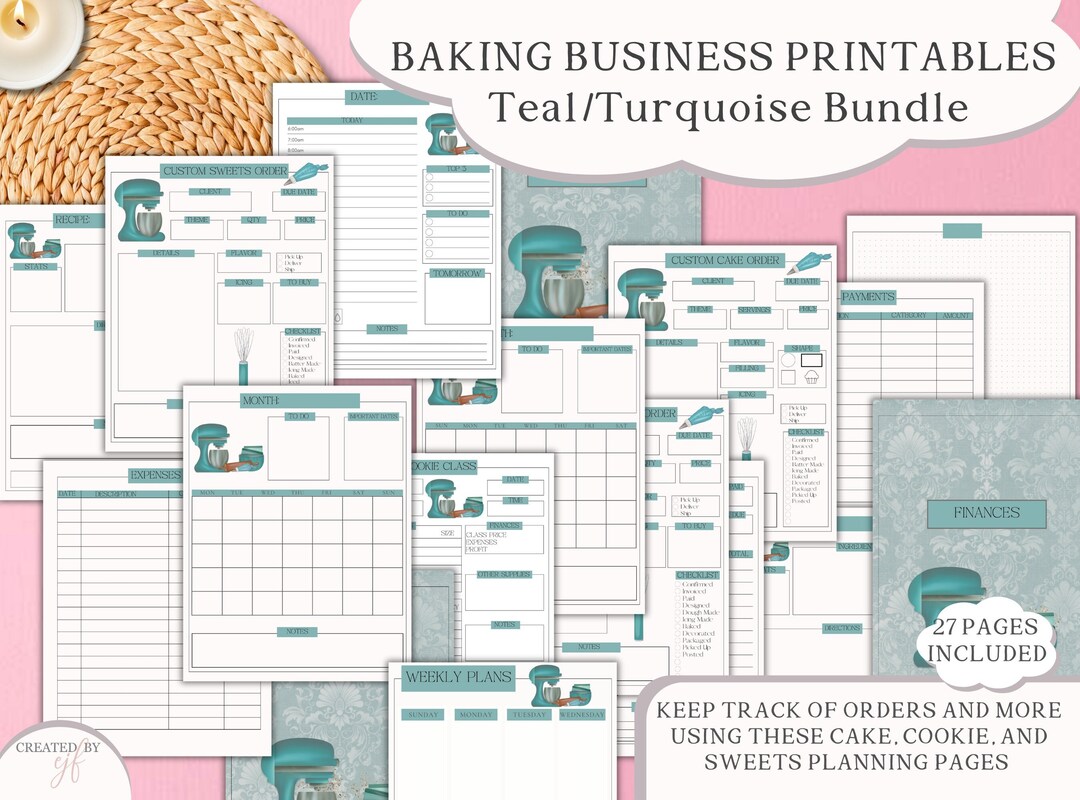 Teal Baking Business Printable Planning Pages Bundle, Cookie Planner ...