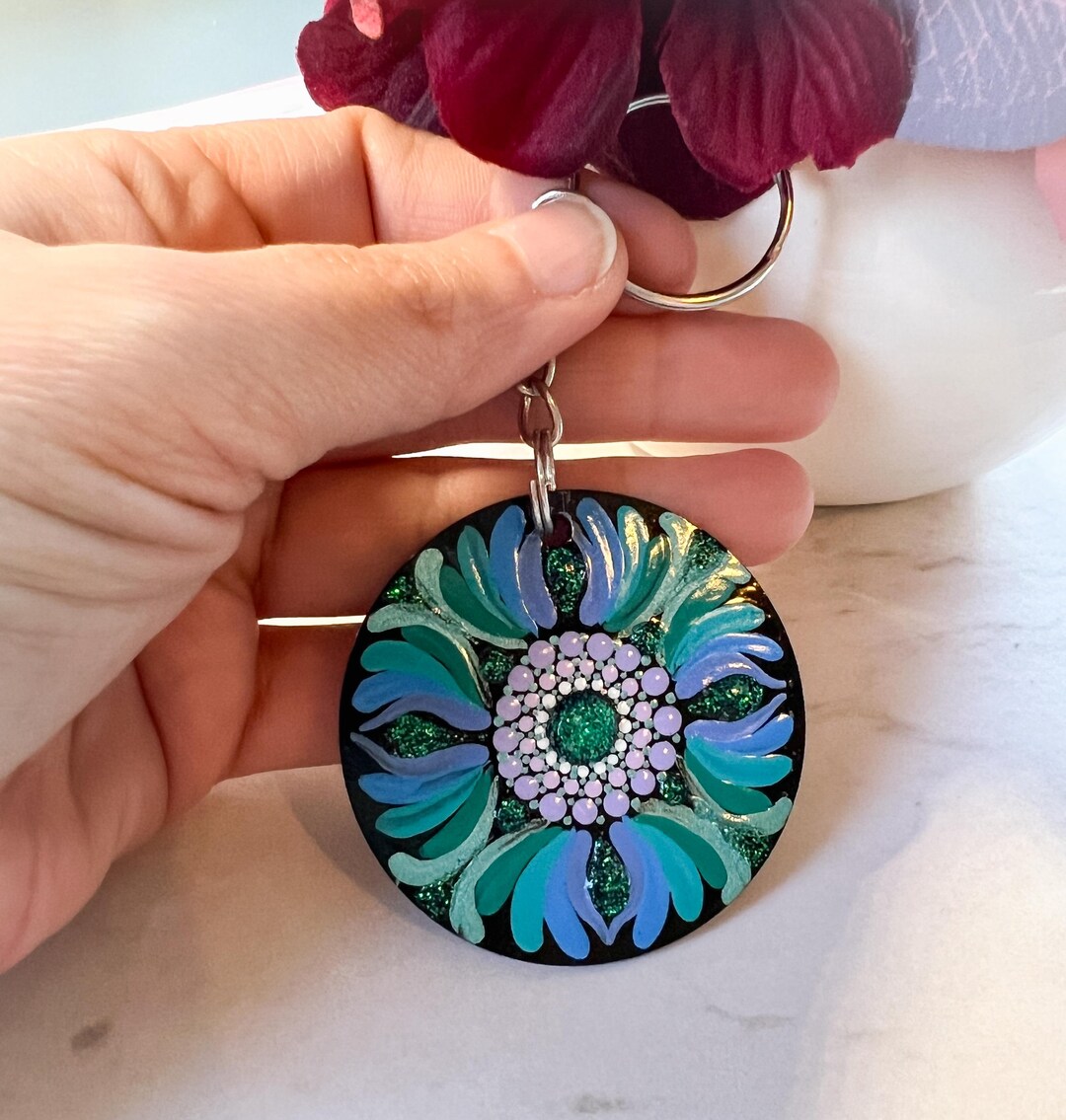 Hand Painted Mandala Keyring 2 Inch Hand Painted Acrylic Charm - Etsy