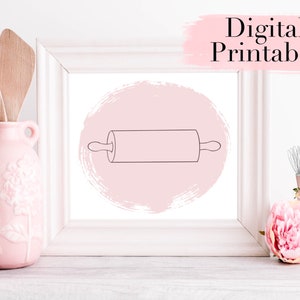 Pink Baking Line Art Print Set: Kitchen Wall Decor (digital Download ...