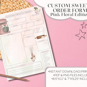 Pink Floral Custom Sweets Order Form, Planner Page, Printable, Digital ...