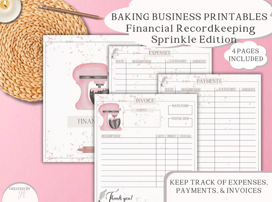 Printable Baking Financial Record Keeping Bundle, Sprinkle Edition ...