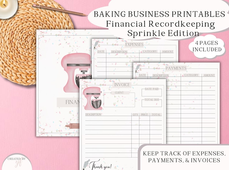 Printable Baking Financial Record Keeping Bundle, Sprinkle Edition ...