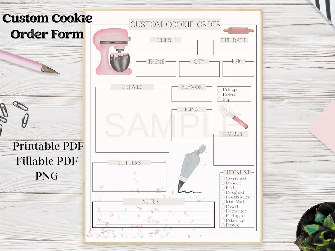 Custom Cookie Order Form, Sprinkle Edition, Planner Page, Printable ...