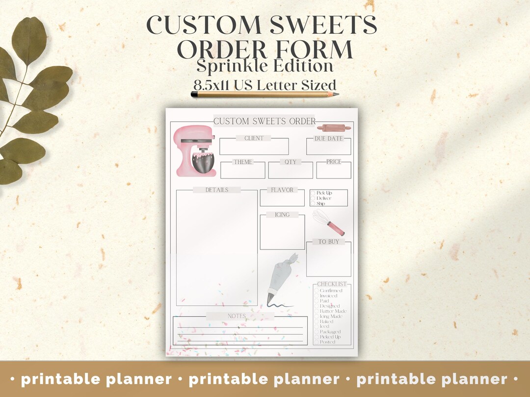 Custom Sweets Order Form, Sprinkle Edition, Planner Page, Printable ...